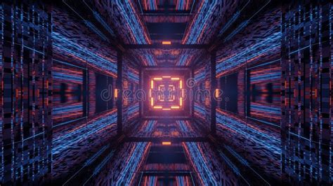 Futuristic Tunnel Corridor With Neon Lights D Rendering Background