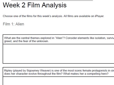 Film Analysis Handout Homework Sheet Teaching Resources