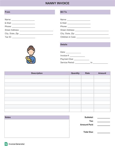 Free Nanny Invoice Template Pdf Word Excel