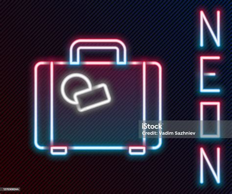 검은 색 배경에 고립 된 여행 아이콘을위한 빛나는 네온 라인 가방 여행 수하물 표지판 여행 수하물 아이콘 다채로운 개요 개념 벡터 일러스트레이션 가방에 대한 스톡 벡터 아트