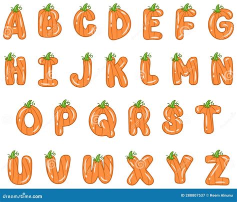 Halloween English Alphabet All Letters Pumpkin Theme Drawing Stock