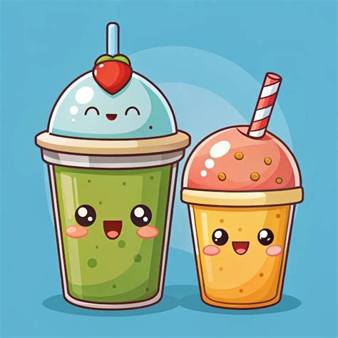 Animated Strawberry Mango Chocolate Matcha Green Tea Ice Drink Bubble