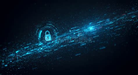 Cyber Security Lock Glowing With Data Stream Technology On Dark