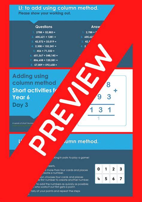 Year 6 Column Addition Activities With National Curriculum Standards