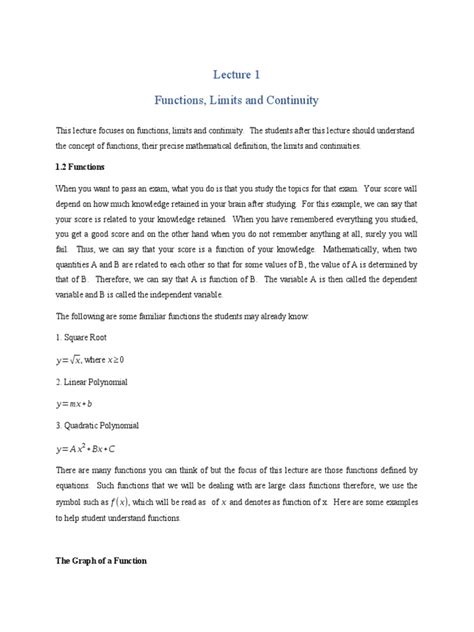Lecture 1 Functions Limits And Continuity Pdf Function