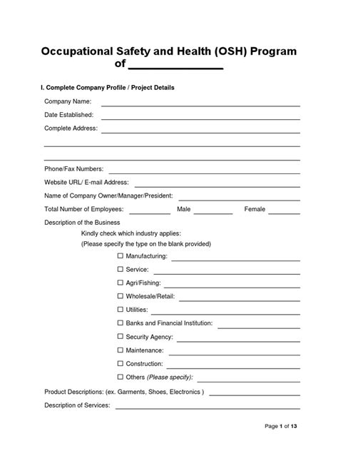 Dole Osh Program Template Pdf Personal Protective Equipment