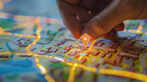 Hand Placing A Small House On A Detailed Map Specific Location Owning