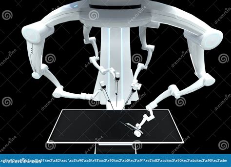 Robot Surgeon Robotic Equipment Manipulators Isolated On A Dark