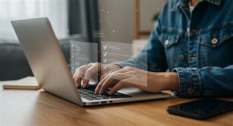Digital Checklist Man Typing On Laptop With Task Management Concept Streamline Workflow Boost