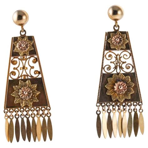 Antique Victorian Micro Mosaic Gold Earrings Brooch Set For Sale At