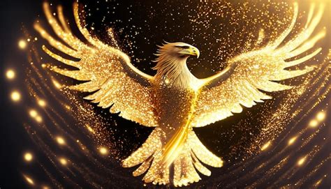 Premium Photo A Golden Eagle Flying In The Sparkle Glitter Background