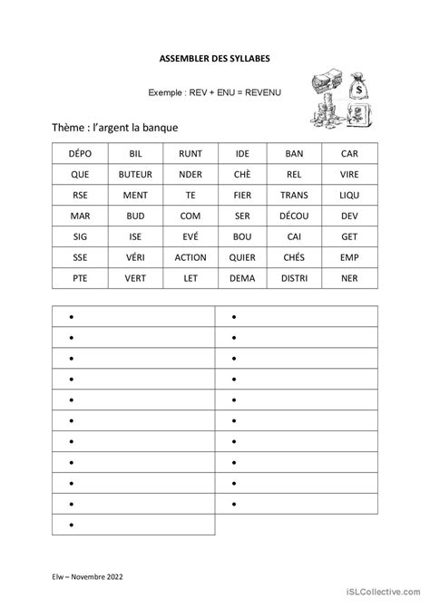 Assemblage De Syllabeslargent Et L Français Fle Fiches Pedagogiques Pdf And Doc