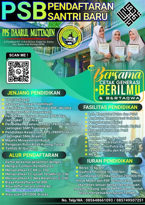 Pondok Pesantren Salafiyyah Daarul Muttaqiin Membuka Pendaftaran Santri
