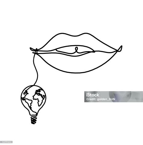 Lèvres De Femme Avec Ampoule Globe Comme Image De Dessin Au Trait Sur
