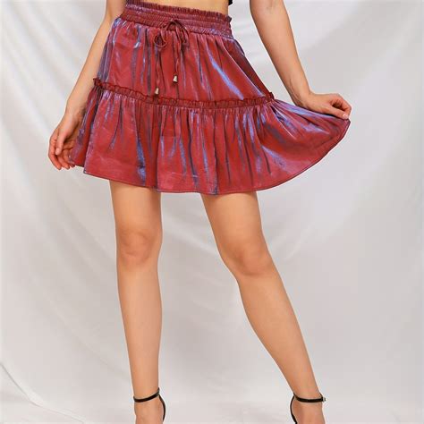 Y2k Drawstring Waist Tiered Mini Skirt Ruffle Trim Skirt For Every Day