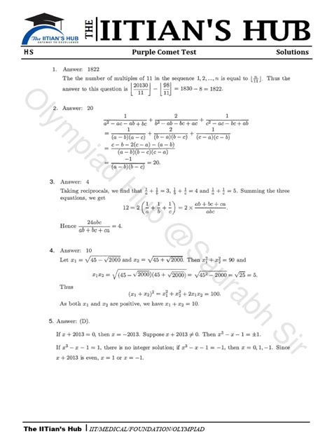 Hs Purple Comet Test Solutions Pdf Government Of India Economy
