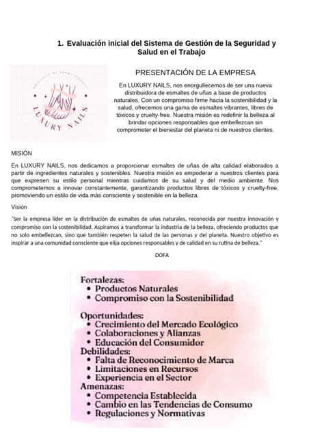 Evaluación Inicial Del Sistema De Gestión De La Seguridad Y Salud En El