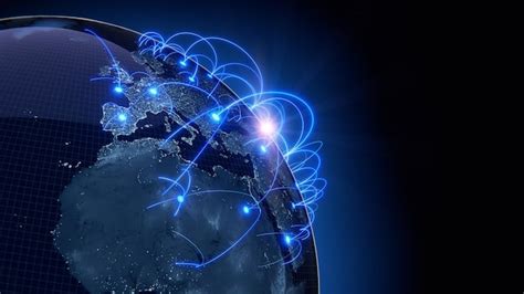 Premium Photo Globalization And Communication Concept Earth And Luminous Rays 3d Rendering