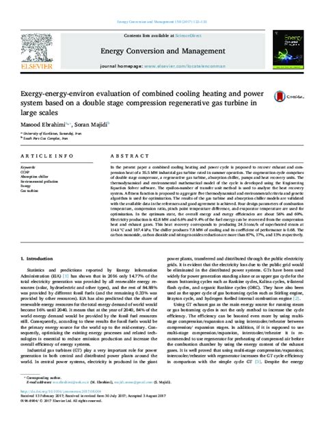 Pdf Exergy Energy Environ Evaluation Of Combined Cooling Heating And