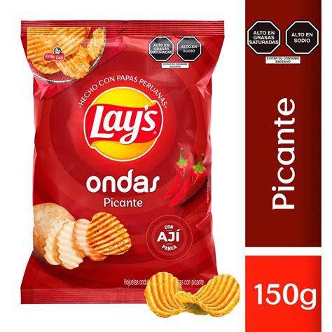 Hojuelas De Papas Fritas Lays Ondas Picante Bolsa 150g Plazavea