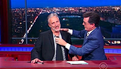Jon Stewart Takes Over Stephen Colberts Late Show Desk Goes For The