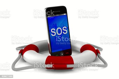 흰색 배경에 구명 부표와 전화 격리된 3d 이미지 Sos에 대한 스톡 사진 및 기타 이미지 Sos 구명 기구 수면에