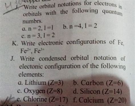Write Orbital Notations For Electrons In Orbitals With The Following Quan