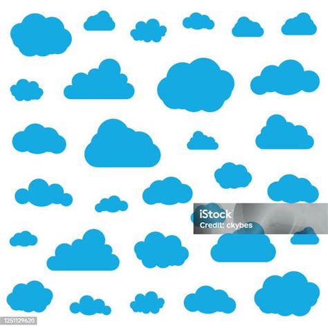 하늘 배경에 격리 된 구름 의 집합입니다 매끄러운 패턴 웹 포스터 플래카드 배경 화면 구름의 컬렉션 창조적 인 현대 개념 벡터 그림입니다 0명에 대한 스톡 벡터 아트 및