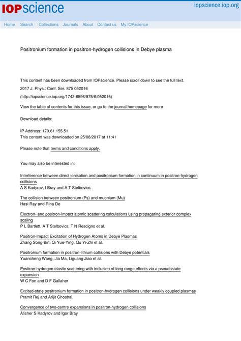 Pdf Positronium Formation In Positron Hydrogen Collisions In Debye Plasma