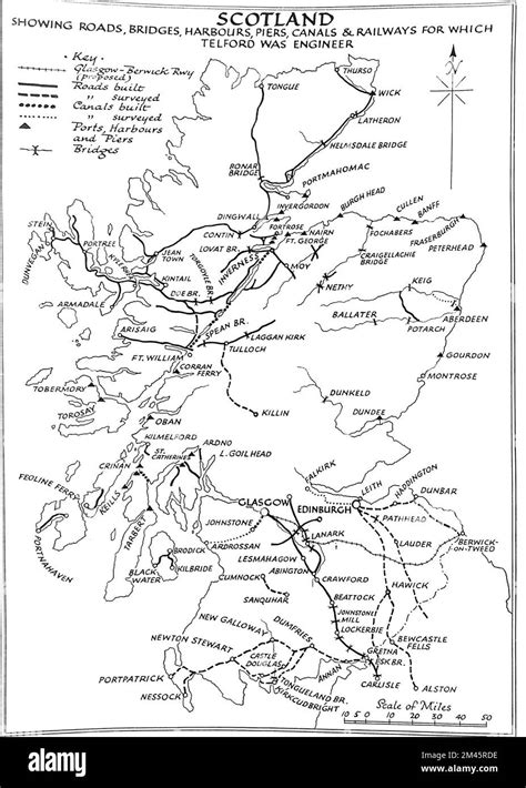 Map of Scotland Showing Roads, Bridges, Harbours, Piers, Canals ...