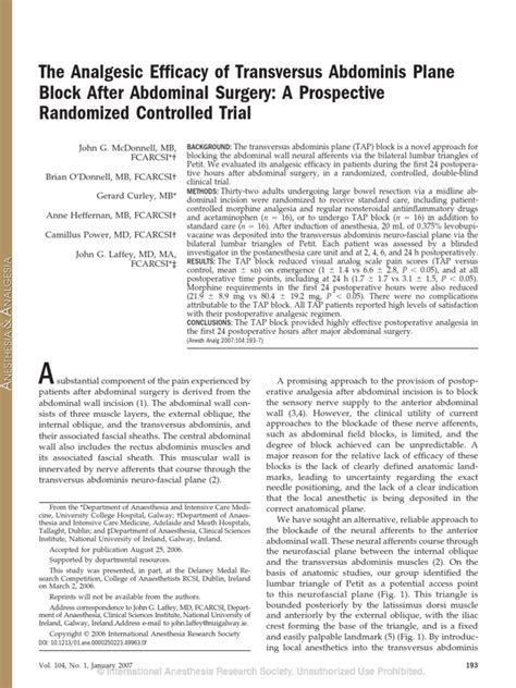 Tap Block Abdomen Anesthesia