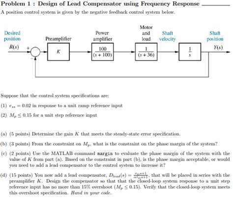 Problem 1 Design Of Lead Compensator Using Chegg Com