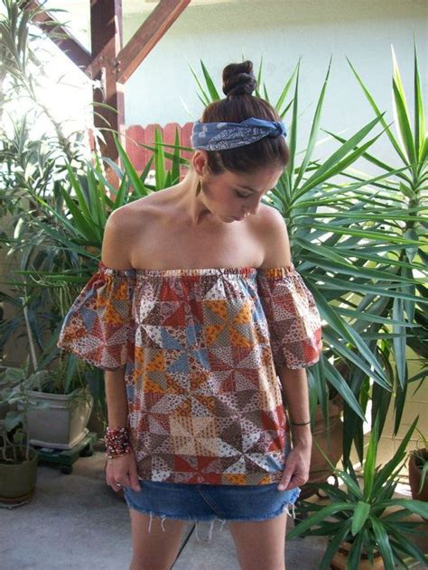 Off Shoulder Peasant Top Blouse Hippie Boho Tube Top By SewLoca 38 00
