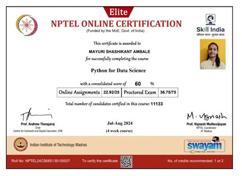 Mayuri Ambale On Linkedin Elitecertification Nptel