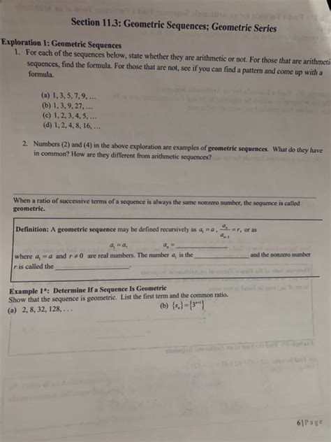 Solved Section 11 3 Geometric Sequences Geometric Series Chegg