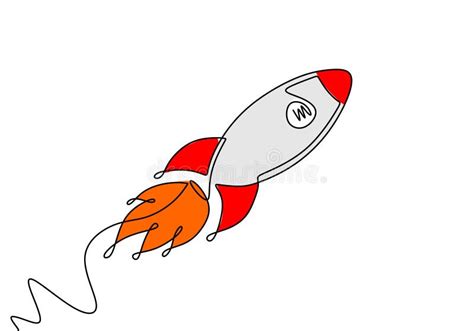 Rocket One Line Drawing Minimalism Technology Theme Vector Continuous Hand Drawn Sketch Lineart
