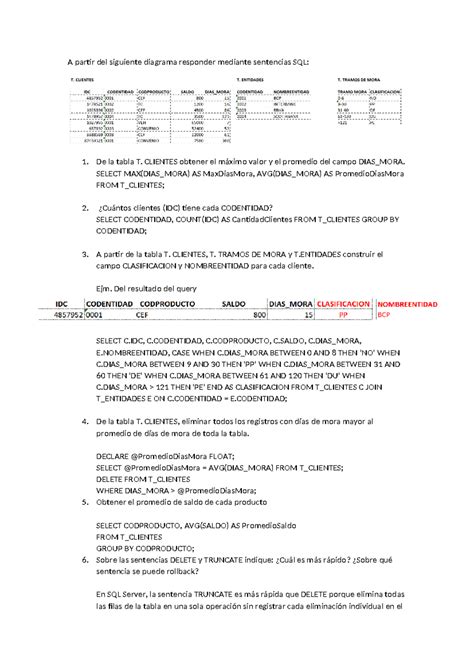 Prueba Sql A4 Sql Examen A Partir Del Siguiente Diagrama Responder Mediante Sentencias Sql