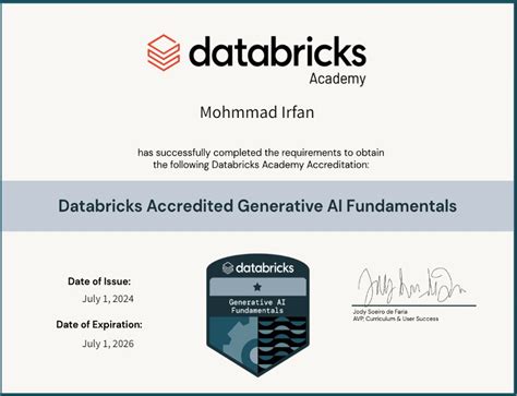 Earned Databricks Accredited Generative Ai Fundamentals Mohmmad Irfan Posted On The Topic