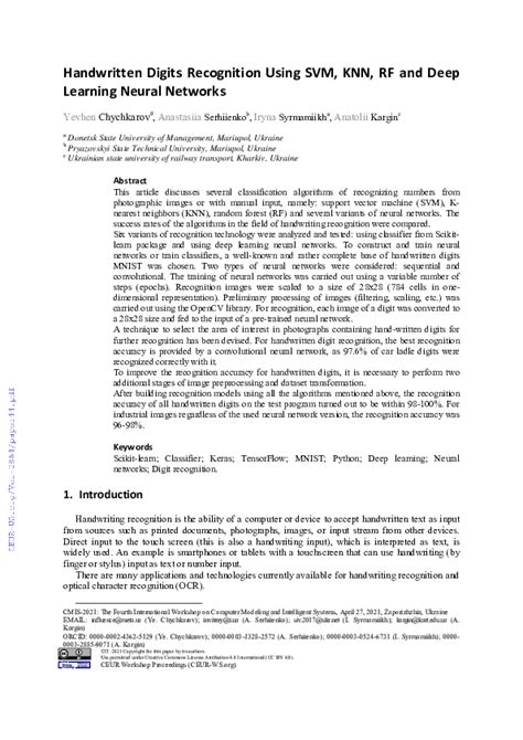 Pdf Handwritten Digits Recognition Using Svm Knn Rf And Deep Learning Neural Networks