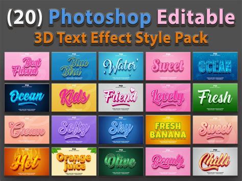 A Collection Of Photoshop Editable 3d Text Effect Style Pack Free