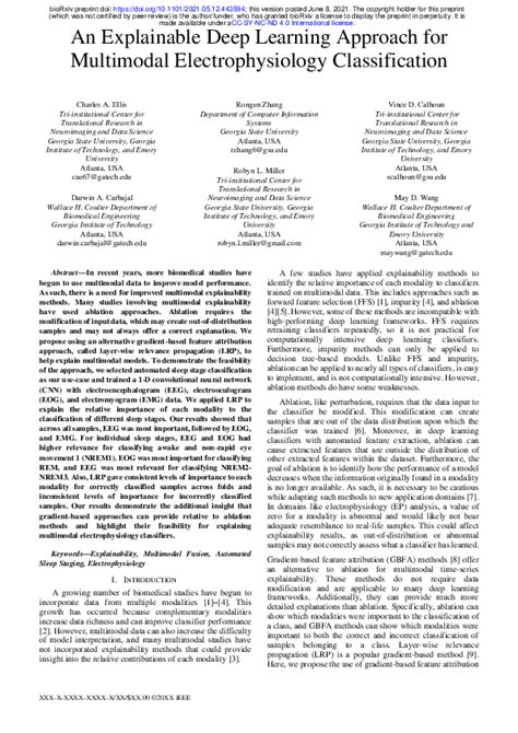Pdf An Explainable Deep Learning Approach For Multimodal Electrophysiology Classification