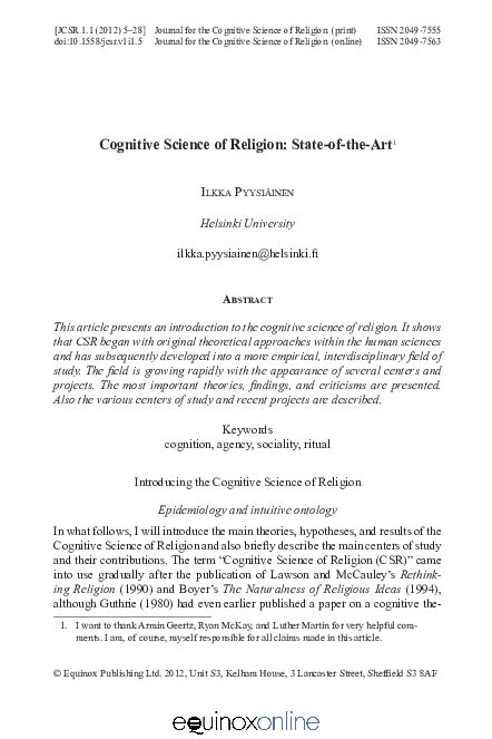 Pdf Cognitive Science Of Religion