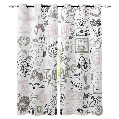 Black And White Sketch Style Room Curtains Large Window Window Curtains