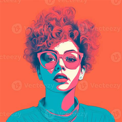 A Pop Art Style Illustration Of A Woman With Curly Hair And Glasses
