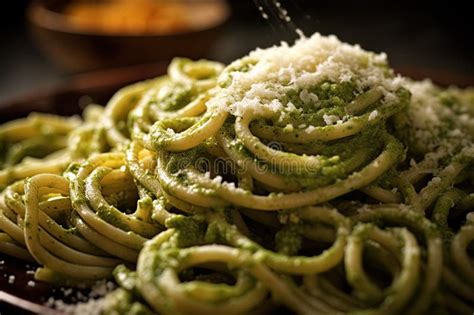 Pasta With Pesto Sauce And Parmesan Cheese Generative Ai Image Stock