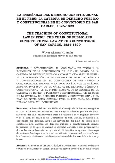 Pdf La Enseñanza Del Derecho Constitucional En El Perú La Cátedra De
