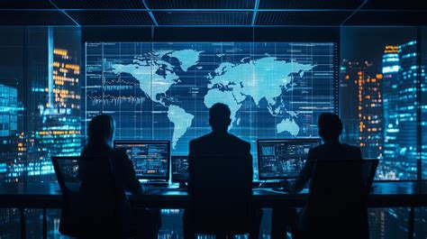 Cybersecurity Professionals Monitoring Global Network Activity