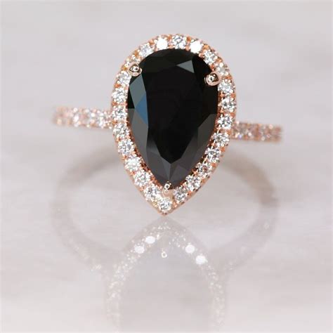 Black Pear Shaped Diamond Engagement Ring Set 4 Carat Black And White