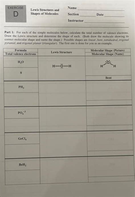 Solved EXERCISE Name D Lewis Structures And Shapes Of Chegg Com