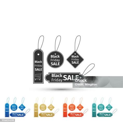 검은 금요일 판매 태그 아이콘 흰색 배경에 고립 컬러 아이콘에 요소를 설정 합니다 평면 디자인입니다 벡터 일러스트 레이 션